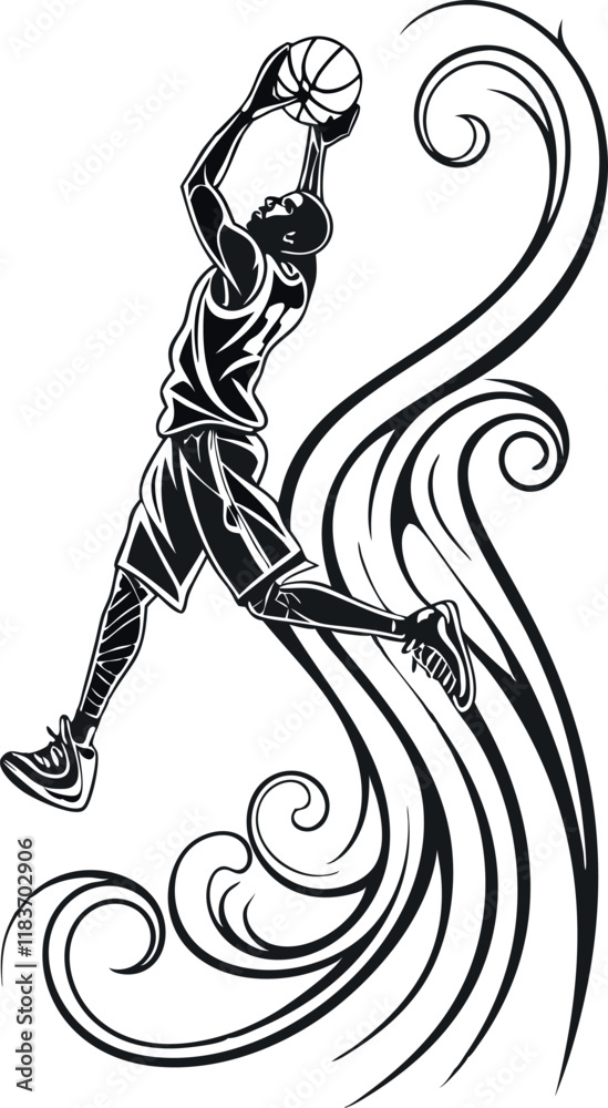 Adobe Illustrator Artwork A basketball player in a jump, minimalistic ...