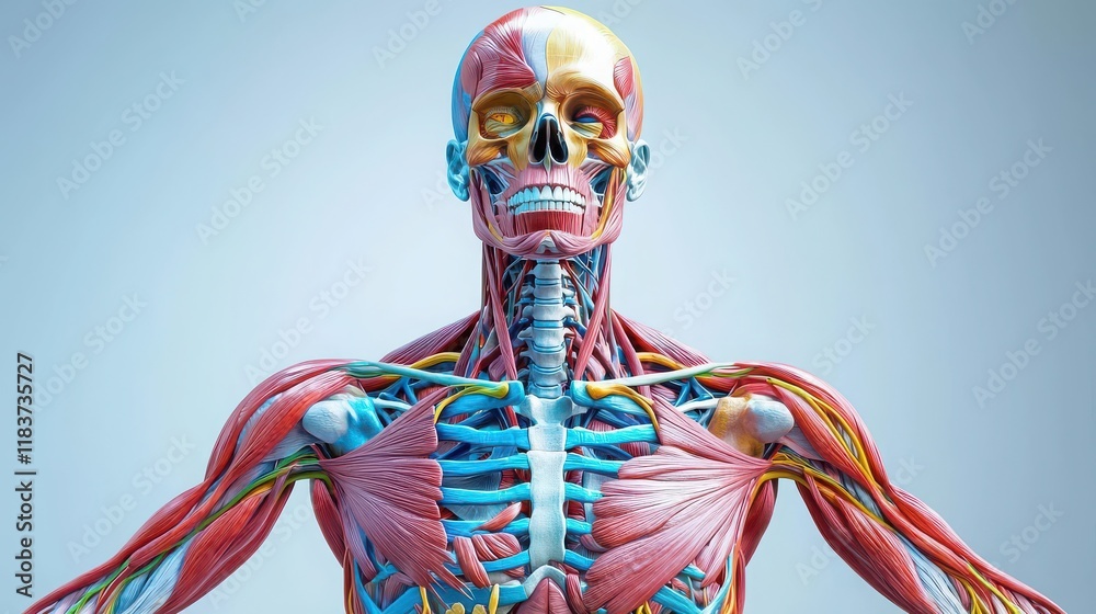 Artistic human anatomy chart highlighting the skeletal structure with ...