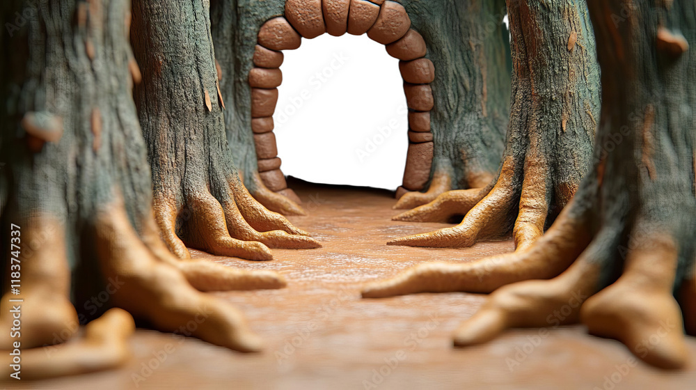 Stone Archway Between Tree Roots, transparent background png Stock ...
