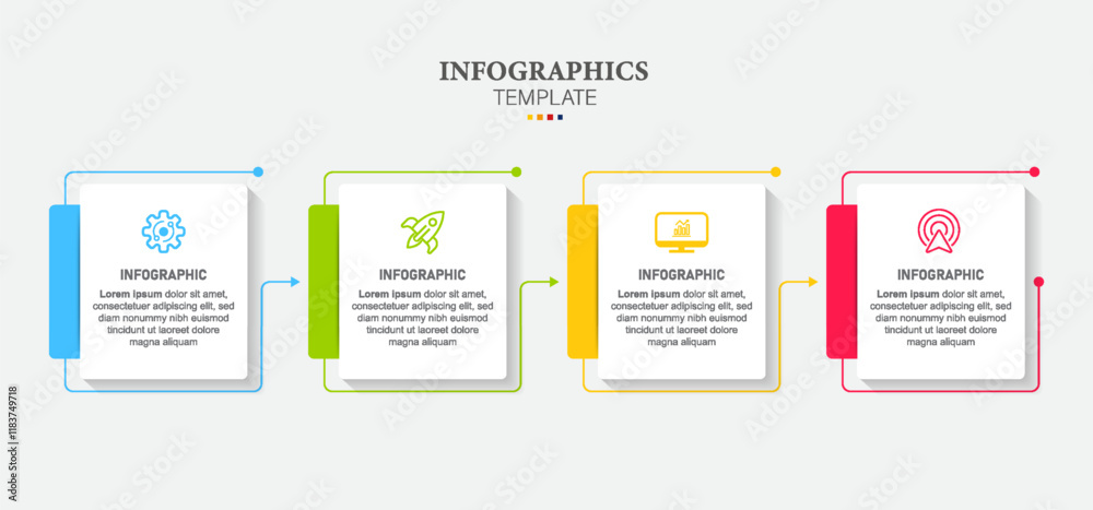 Concept of arrow business model with 4 successive steps. colorful ...