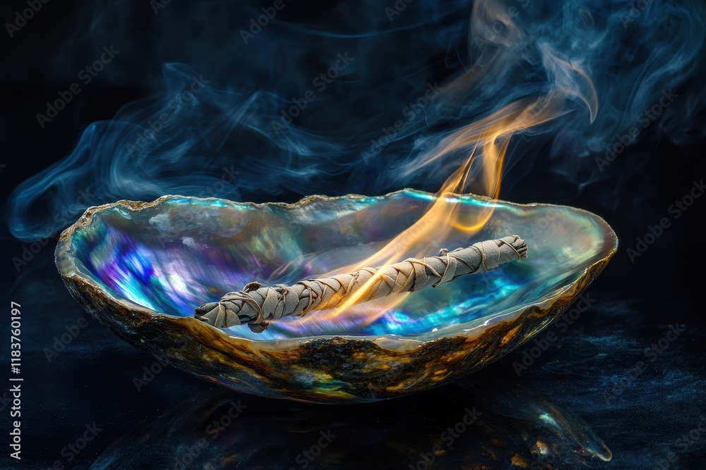 Smoldering smudge in an abalone shell spiritual symbolism Stock Photo ...