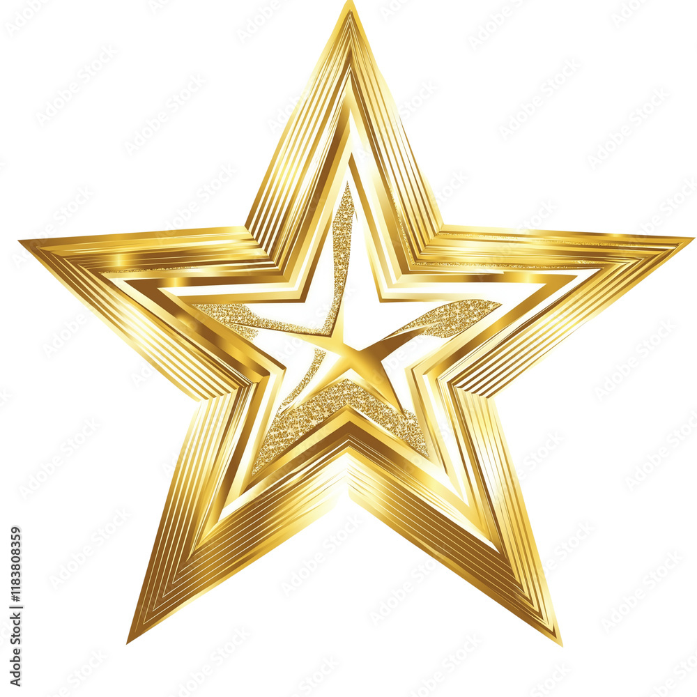 Gold stars in a gold line art style, clipart on a transparent ...