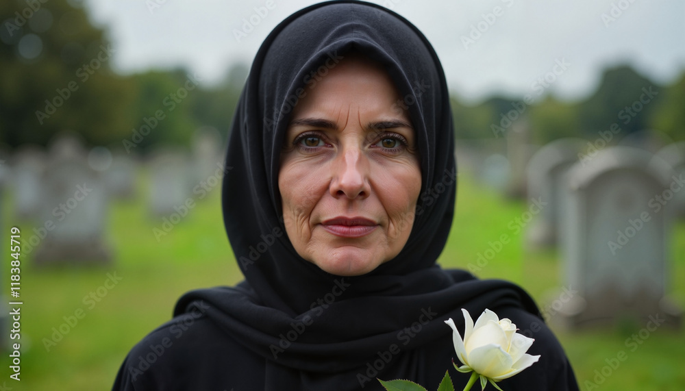 Mourning woman with flowers Mourning widow in black Woman in black ...