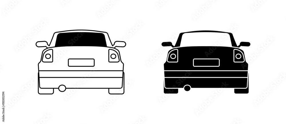 Car icons. Rear view icons. Linear and silhouette style. Vector icons ...