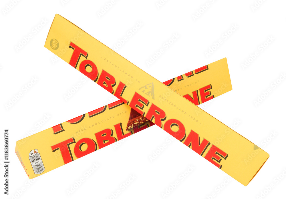Toblerone triangular Swiss milk chocolate bars with honey and almond ...