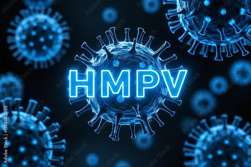 Ilustração do Stock Human metapneumovirus or HMPV, virus causing upper ...