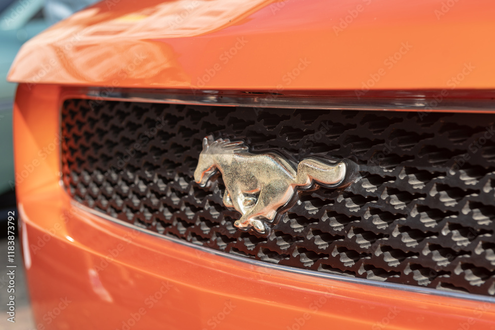 Ford Mustang, logo the famous sports car, with its iconic symbol of the ...