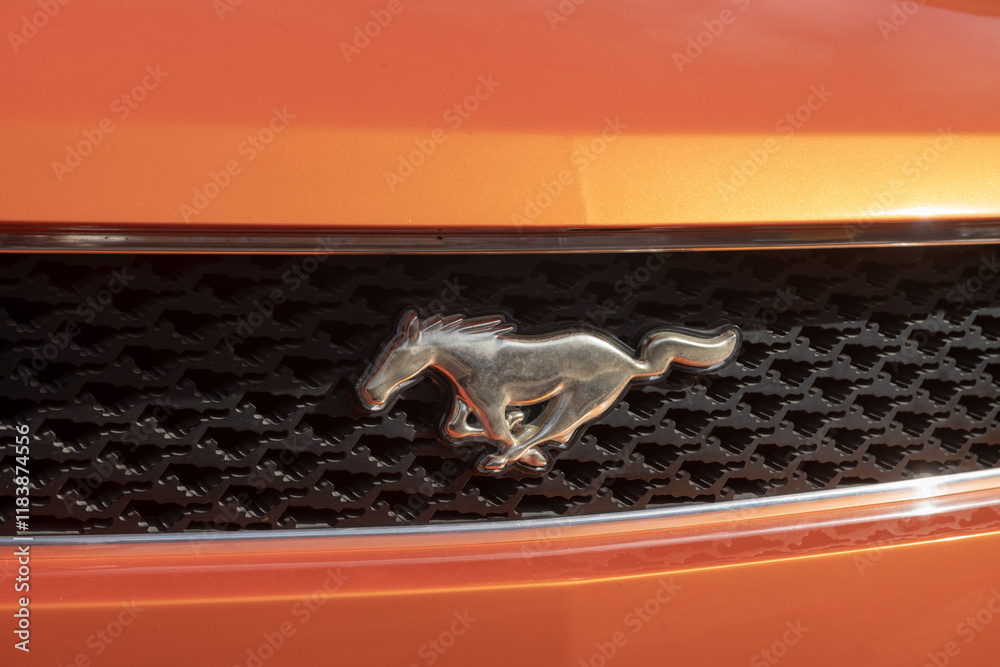Ford Mustang, logo the famous sports car, with its iconic symbol of the ...