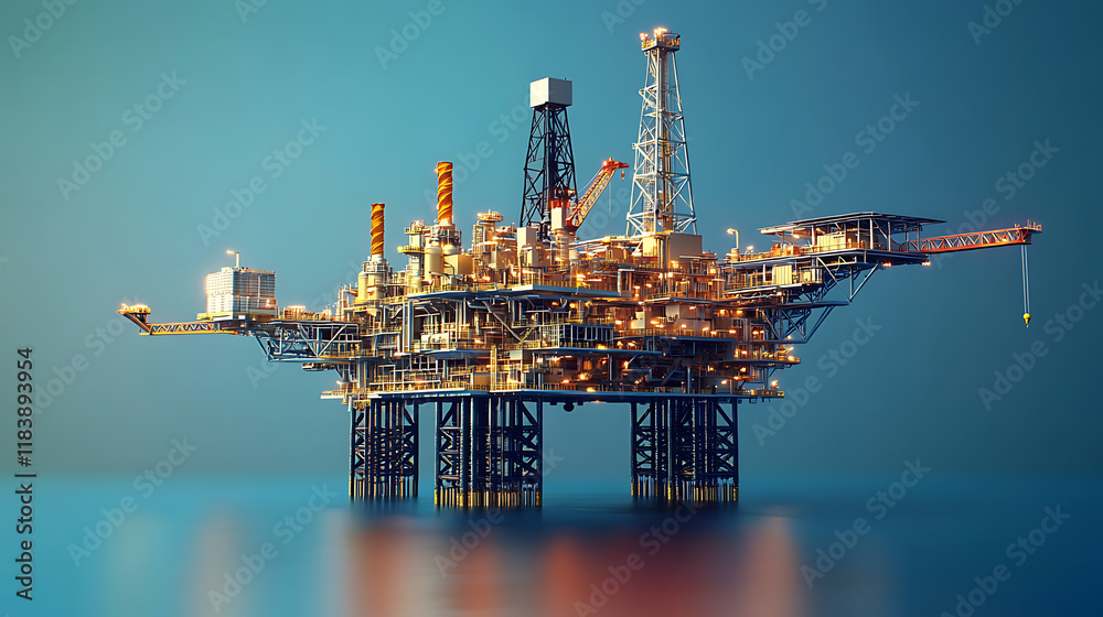Oil rig, isolated on blue, abstract 3d floating rig platform, gas ...