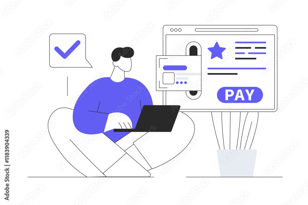 Online payment. Character getting invoice and paying purchases with ...