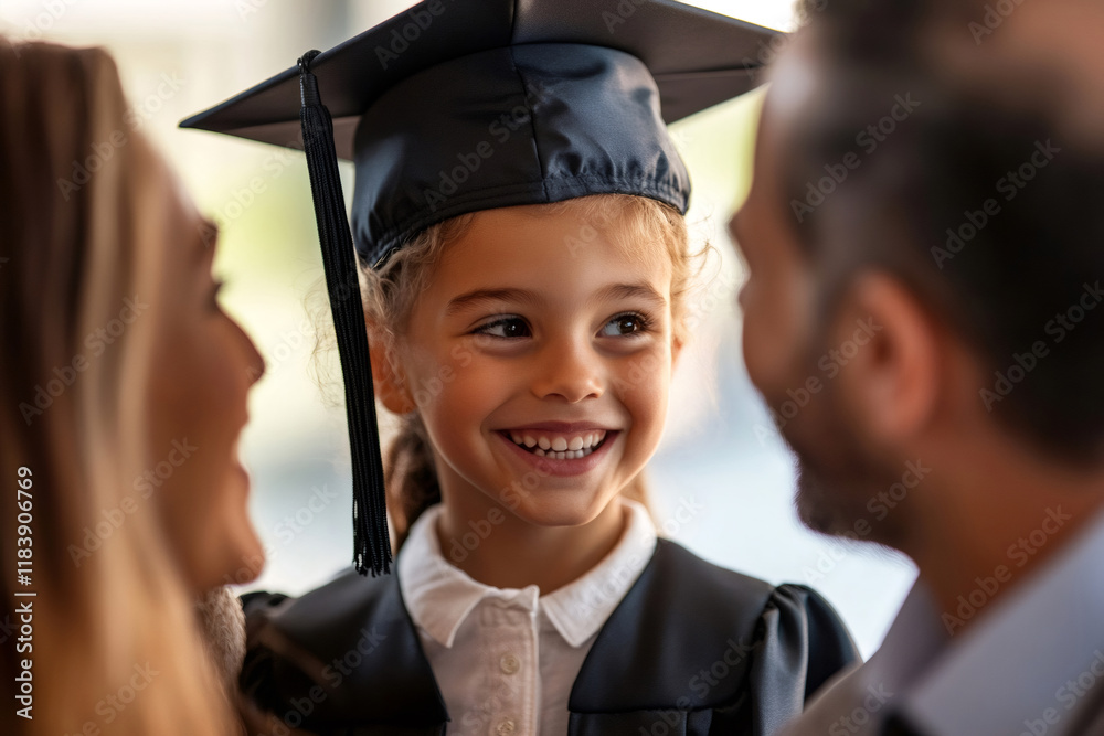 Stock-Foto „Preschool graduation ceremony with happy girl wearing ...