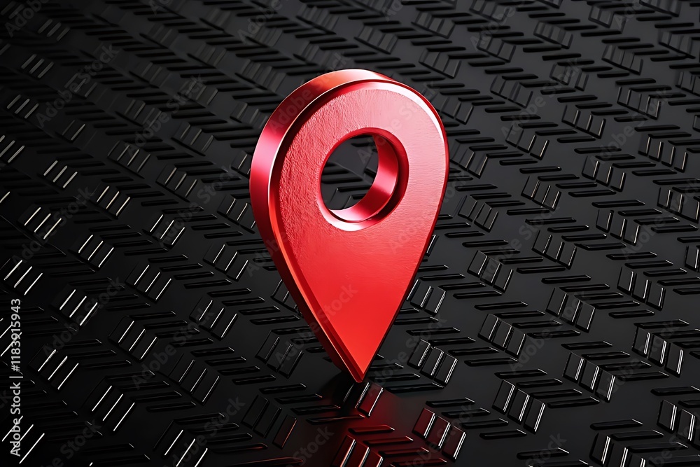 Red location pin on metallic surface, 3D red location pin symbol placed ...