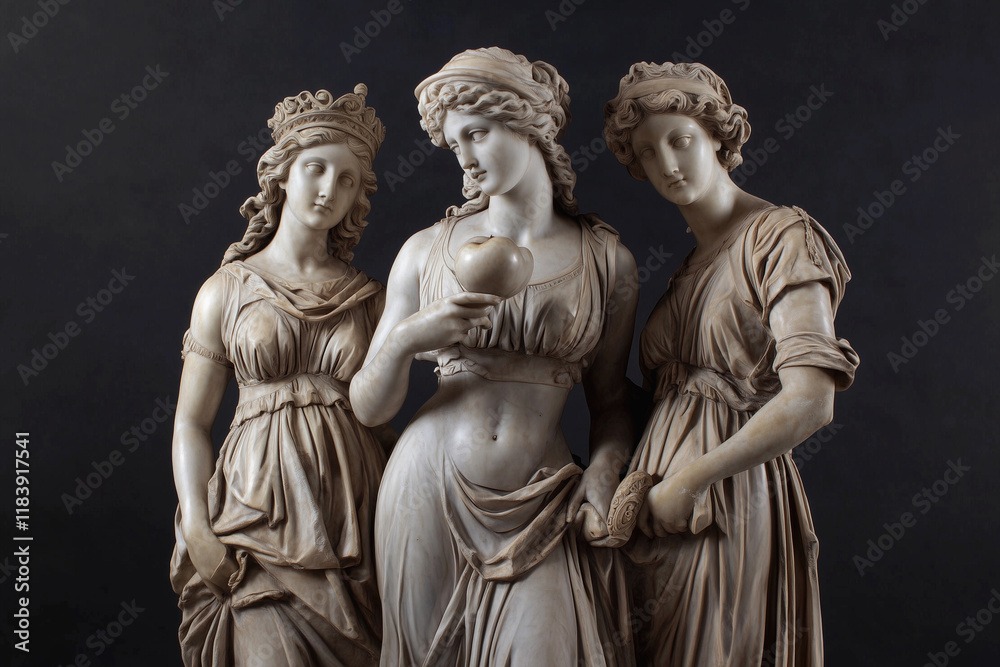 ภาพถ่าย Stock Marble composition of three statues of goddesses: Hera, Athena and Aphrodite ...