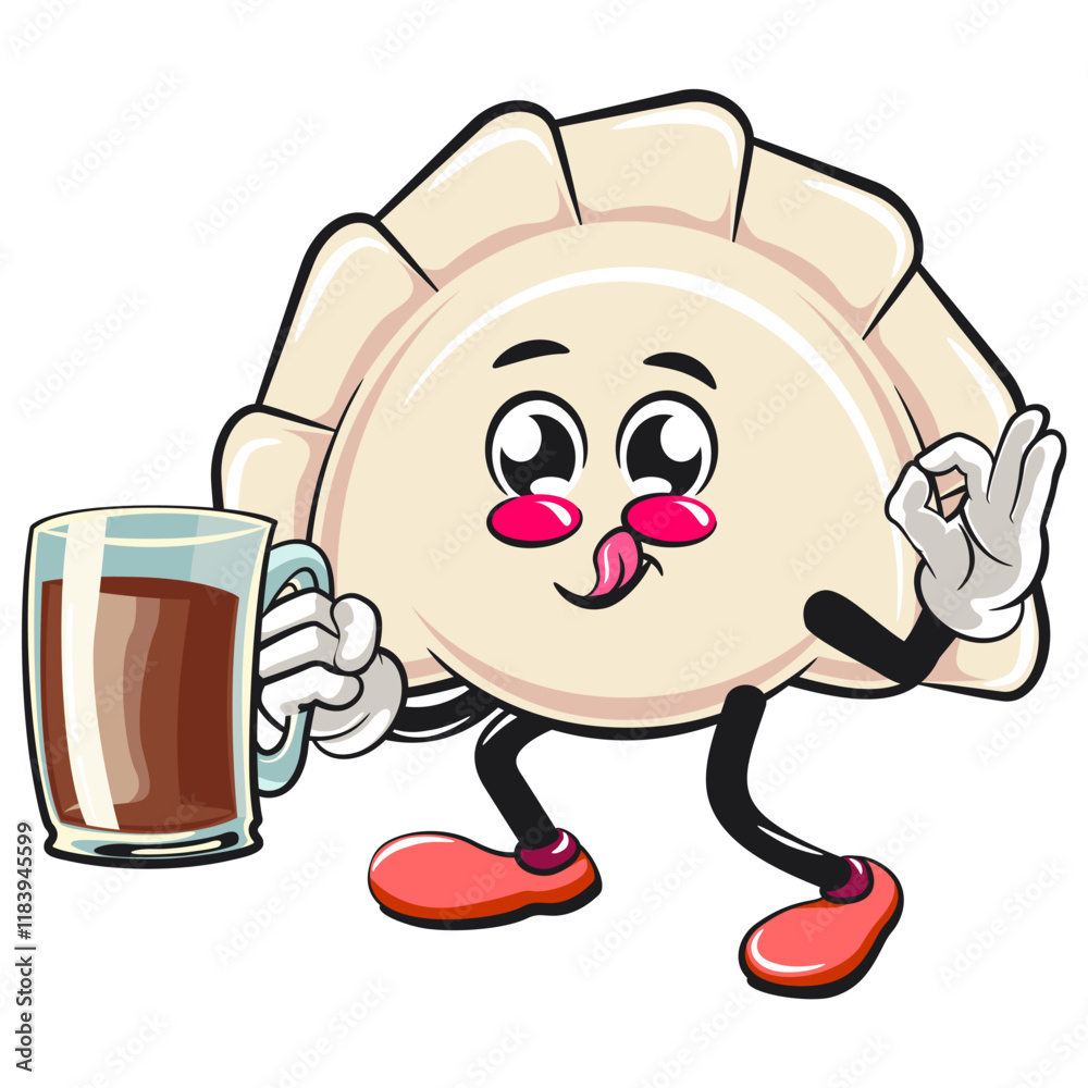 Cute gyoza dumpling vektor illustration mascot character carrying a ...