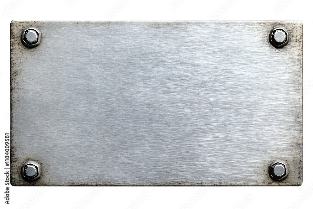 Distressed stainless steel plaque with a brush silver metal texture and ...