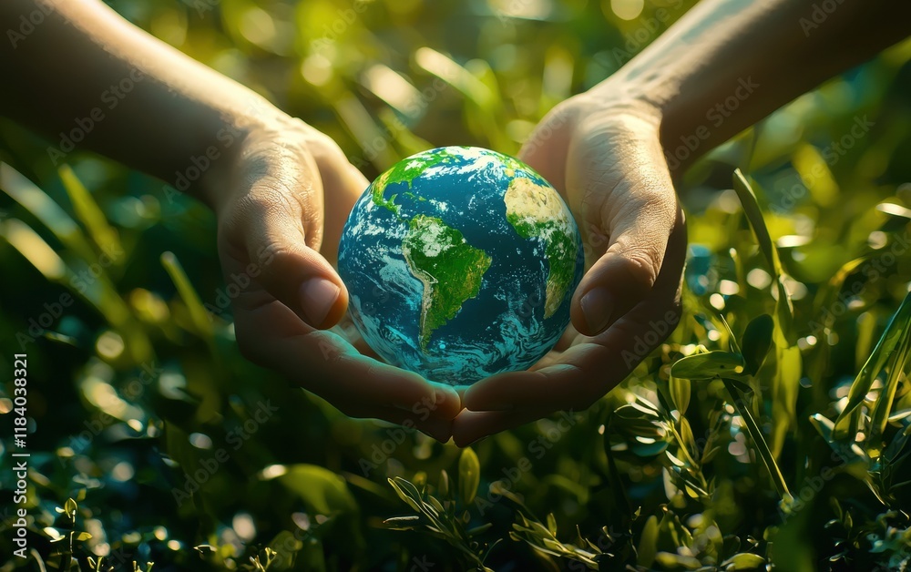 World environment day. Business hands holding green plant together for environment sustainable ...