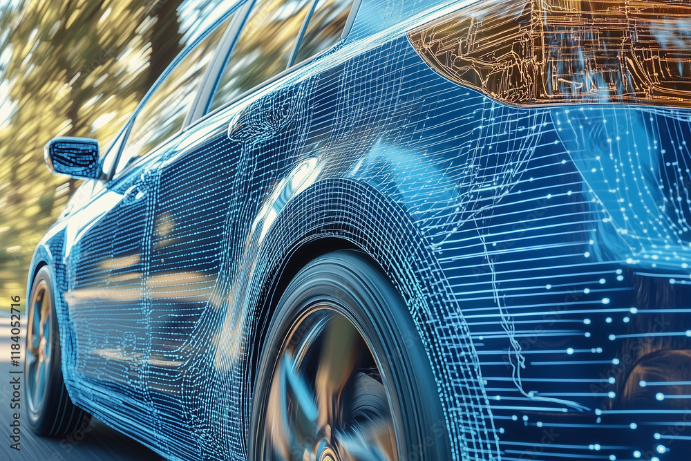 Autonomous car on road showcasing advanced technology and connectivity ...