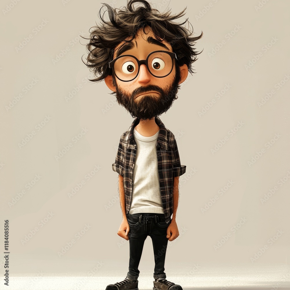 A cartoon depiction of a man with big, round glasses and a red nose. He ...