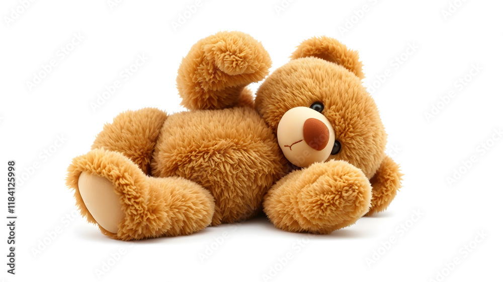 A teddy bear lies on its side and shows class and holds its head with ...