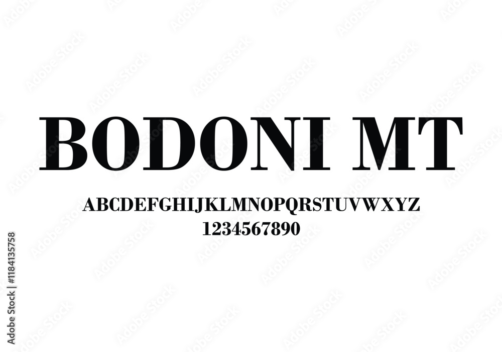 Bodoni MT font for logo and headline. Isolated vector typeset Stock ...