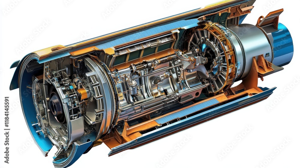 Aerospace engine cutaway exploration high-fidelity detail industrial ...