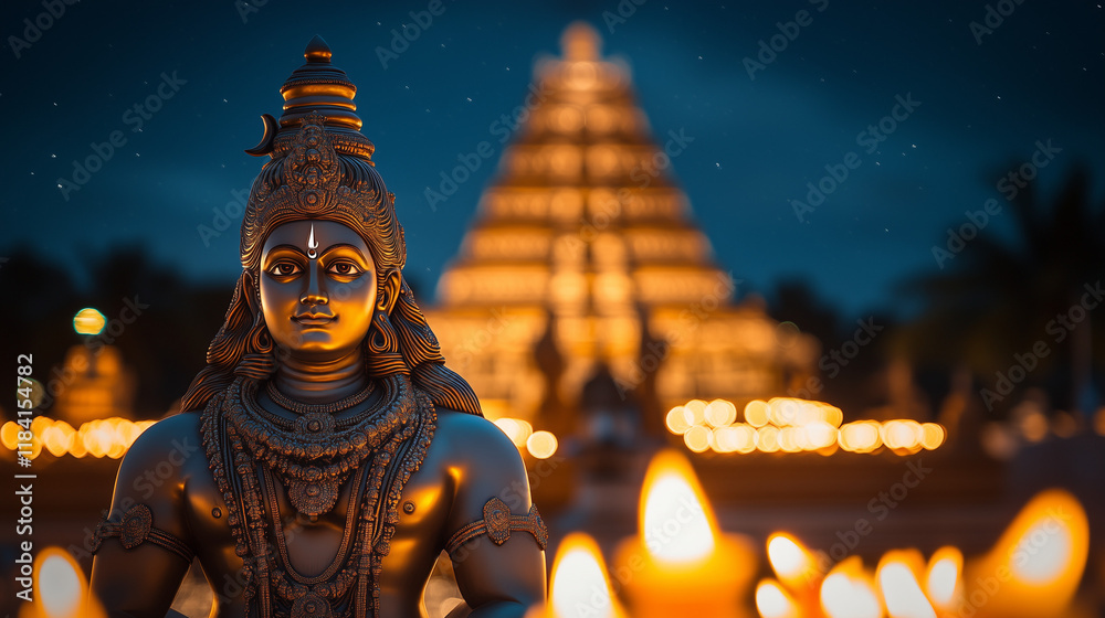 Maha Shivaratri, Hindu temple view with candlelight at night, Lord ...