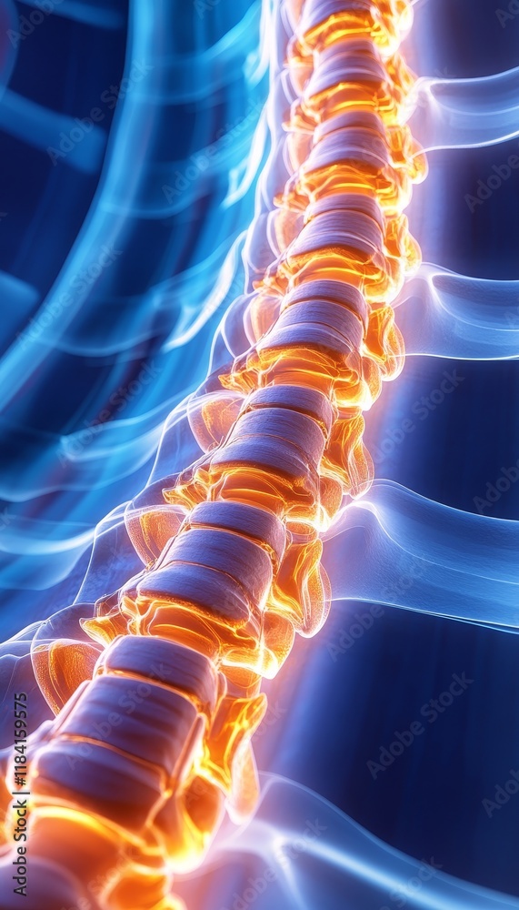 Glowing Spine, Backbone, Spinal Column, Vertebrae, Human Anatomy, 3D ...