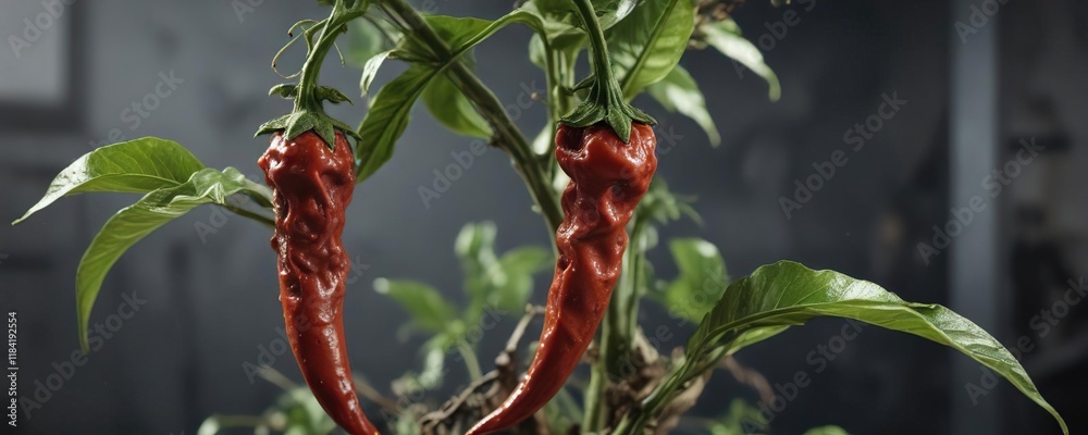 Infected chilli plant with fungal growth and decay, fungal infection in ...