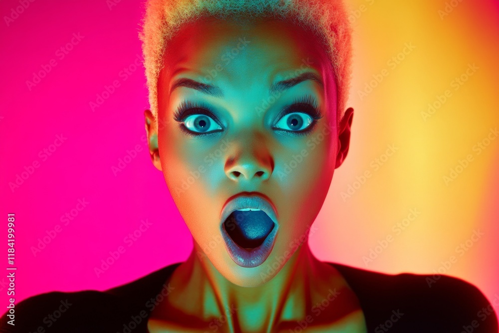 Commercial ad campaign creative. Lovely very astonished mixed-race girl ...