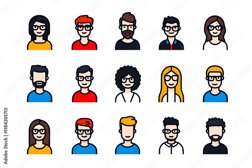 Icons for profile pictures bundle, different male and female characters ...