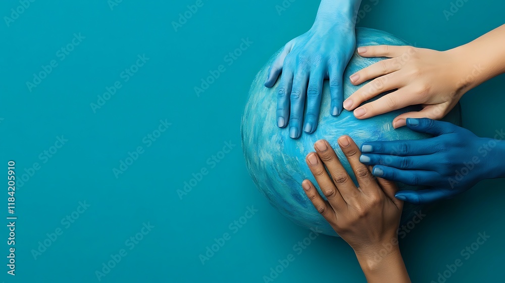 Interlinked Hands of Diverse People Holding a Blue Globe, Symbolizing ...
