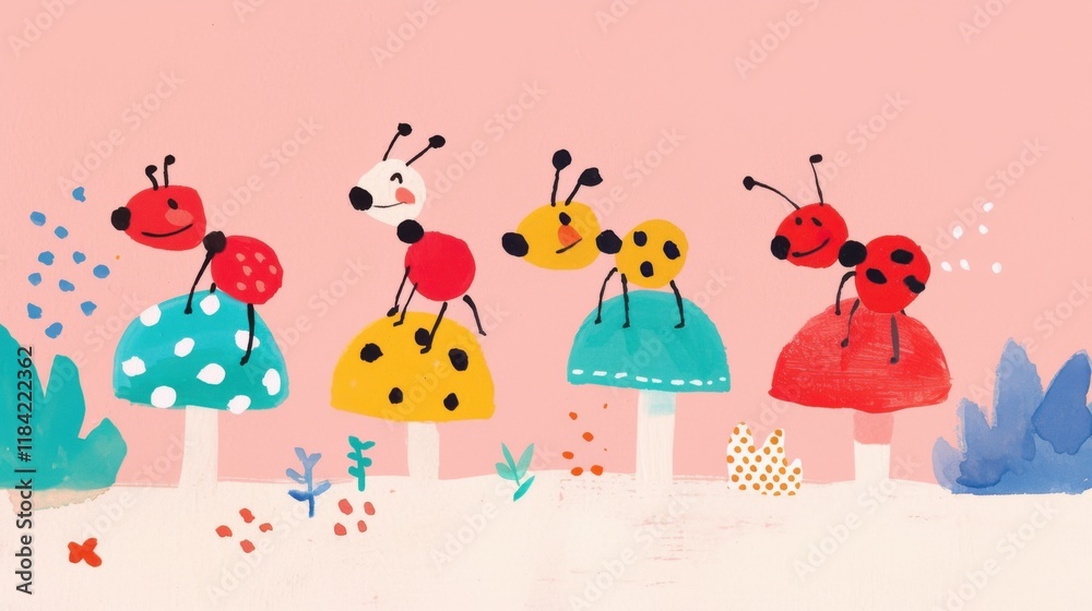 Ants watercolor concept. Playful Doodle of Ants Balancing on Tiny ...