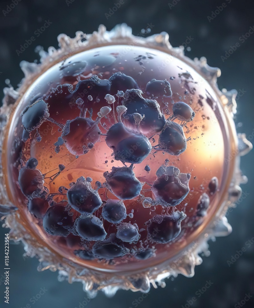 Microscopic image of an orb with cells and cytoplasmic extensions in a ...