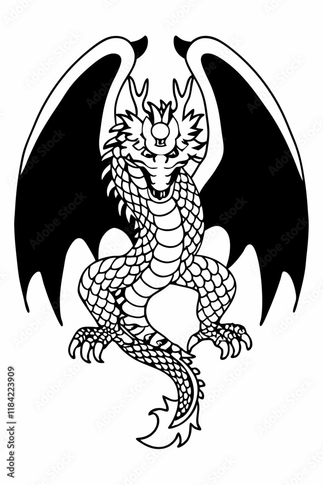 Majestic Dragon A4 Coloring Page - Vector SVG Fantasy Illustration for ...