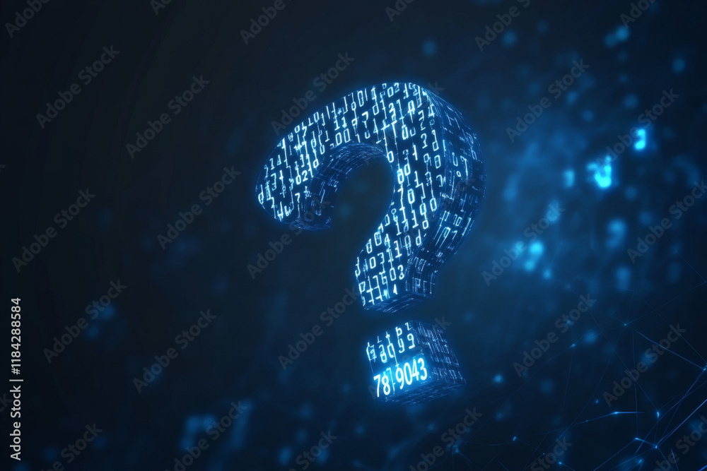 digital 3d question mark with binary code, ai in question answering systems, natural language ...