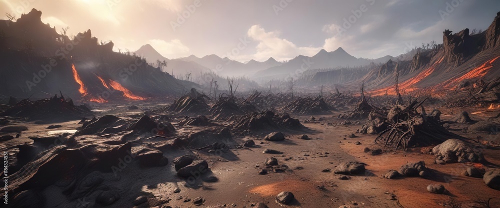 Scorching landscape ravaged by wildfires and lava flows, wildfire ...