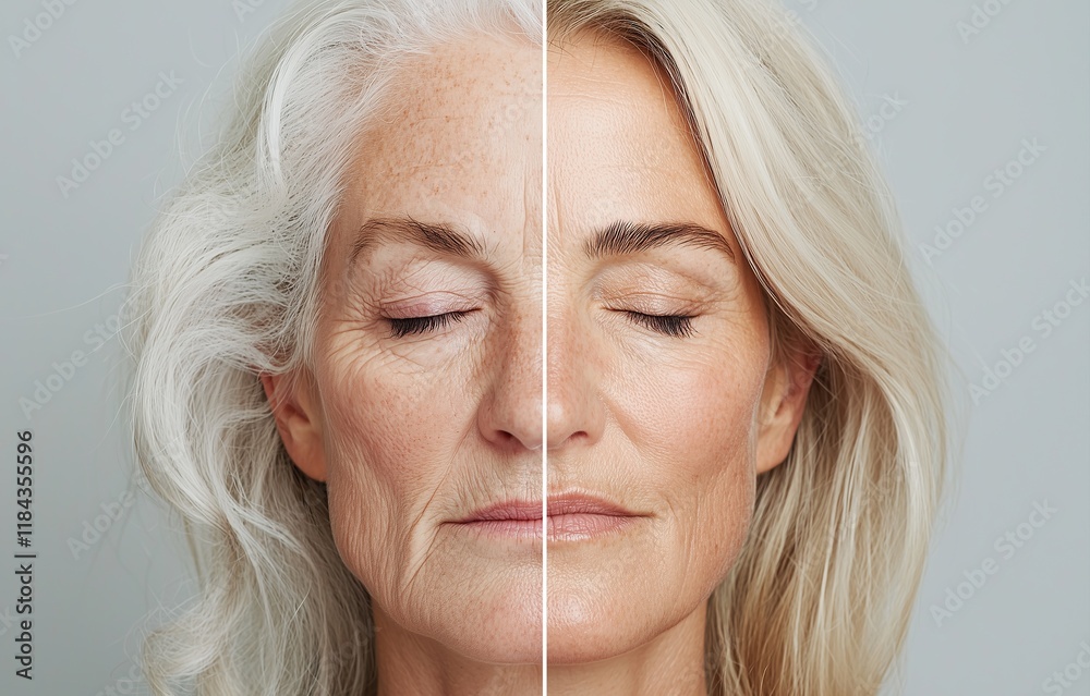 Before and after of a smiling woman, showcasing improved skin tone and ...