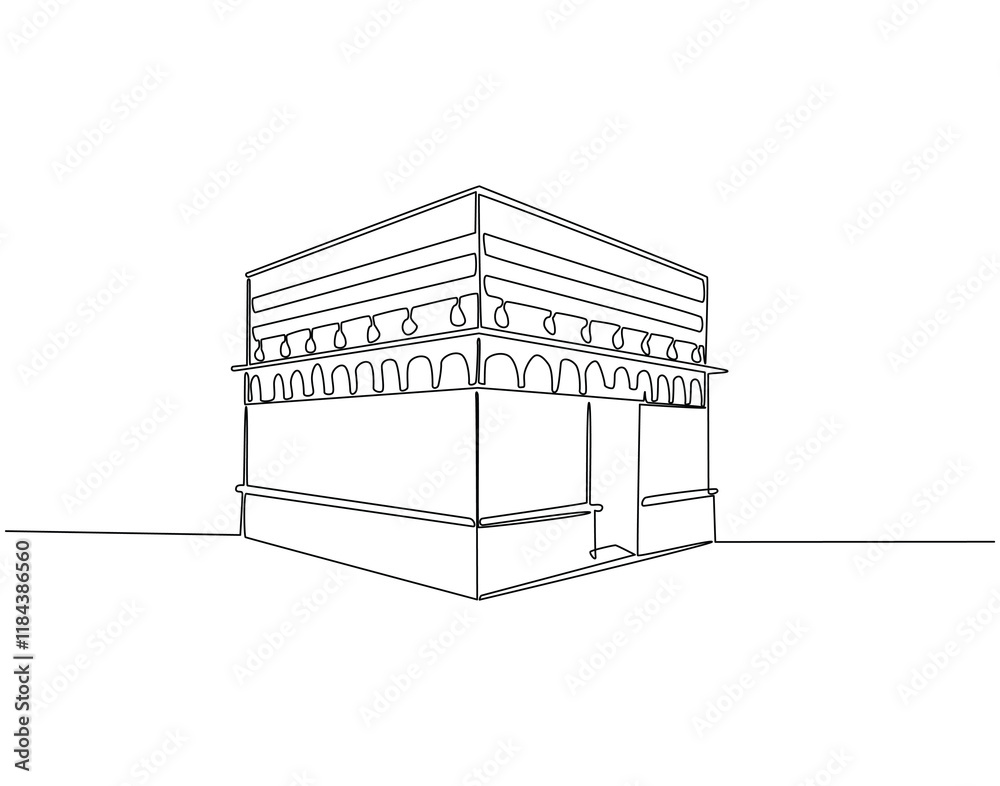 Continuous line drawing of kaaba mecca. Single line illustration of ...