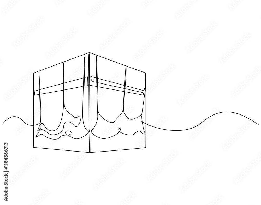 Continuous line drawing of kaaba mecca. Single line illustration of ...