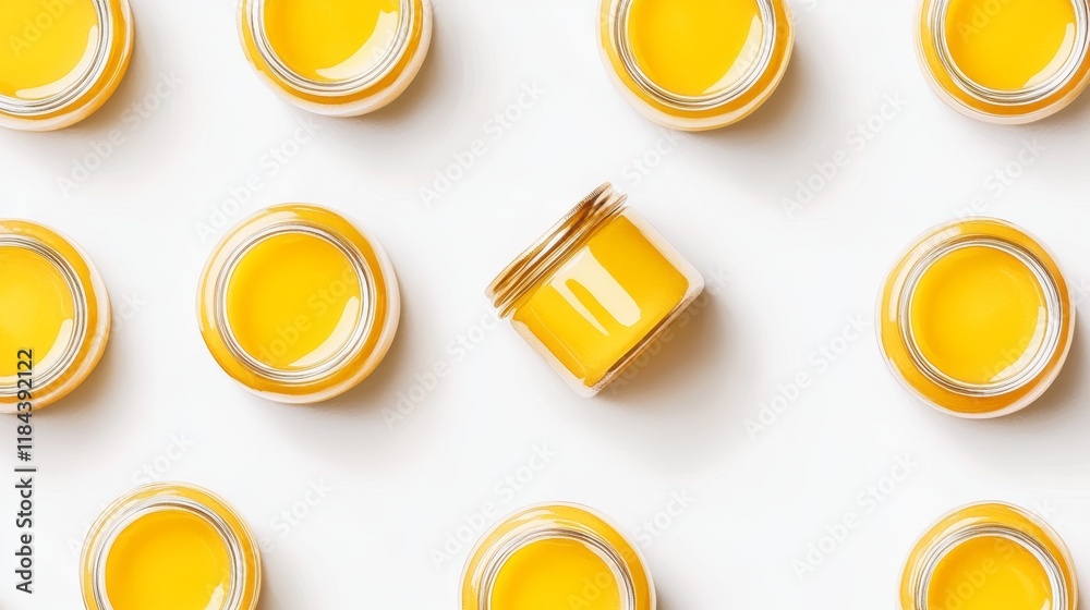 Grid pattern of ghee jars, Indian clarified butter, realistic style ...