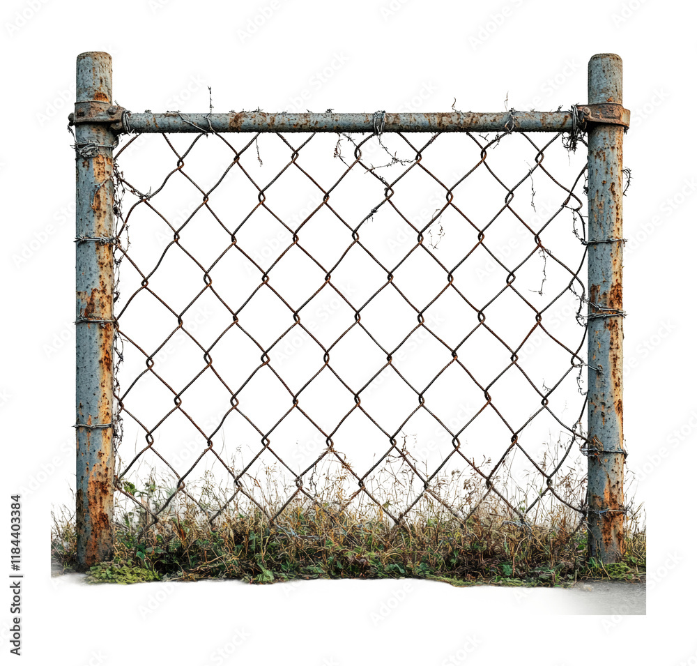 Rusty chain link fence with barbed wire on high fidelity minimalist ...