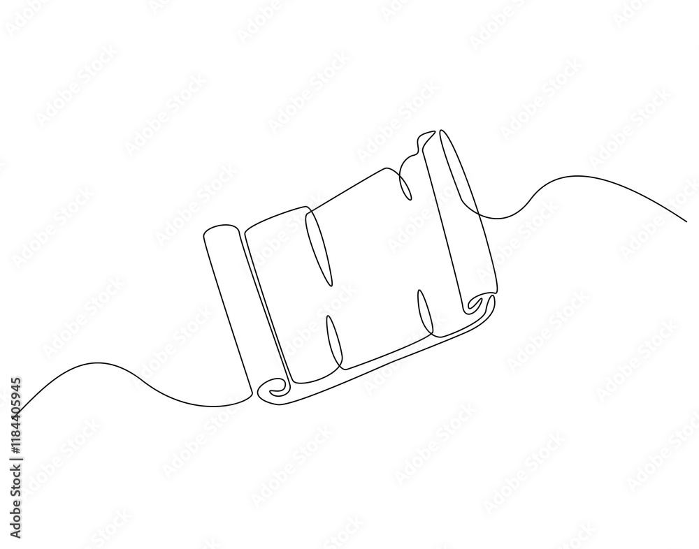 Continuous line drawing of old roll paper. Single line illustration of ...