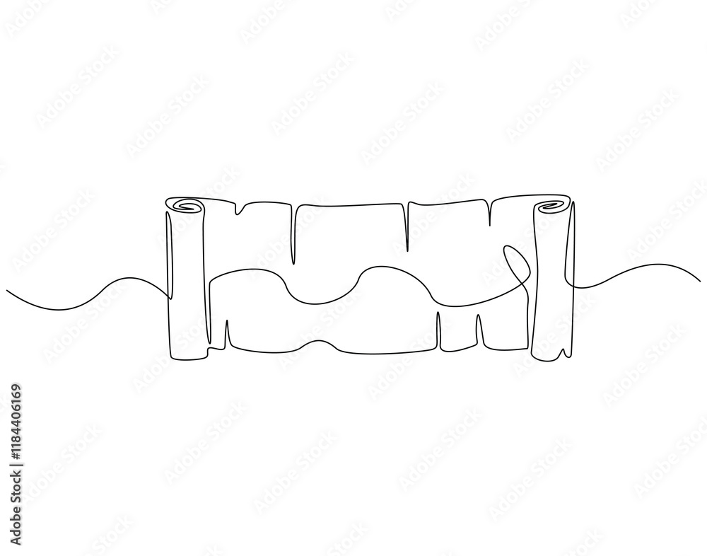 Continuous line drawing of old roll paper. Single line illustration of ...