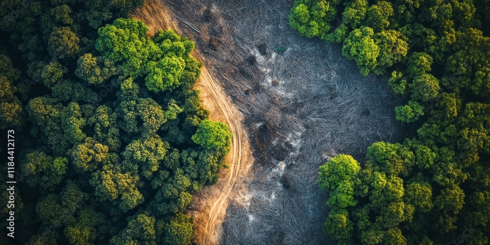 Aerial view showcasing deforestation, highlighting the impact of ...