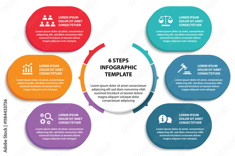 6 steps infographic template with 6 options. Flowchart that can be used ...