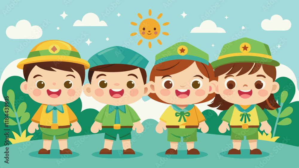Cute Cartoon Boy and Girl Scouts in Chibi Style – Fun Scout Characters ...