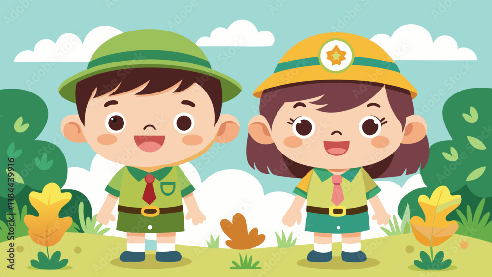 Cute Cartoon Boy and Girl Scouts in Chibi Style – Fun Scout Characters ...