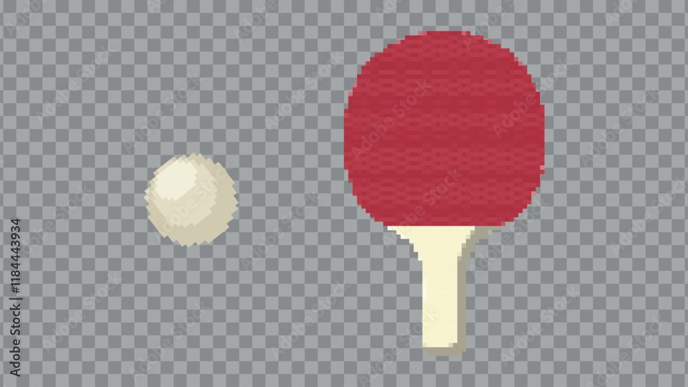 Pixel ping pong racket with ball. Design elements on a transparent ...