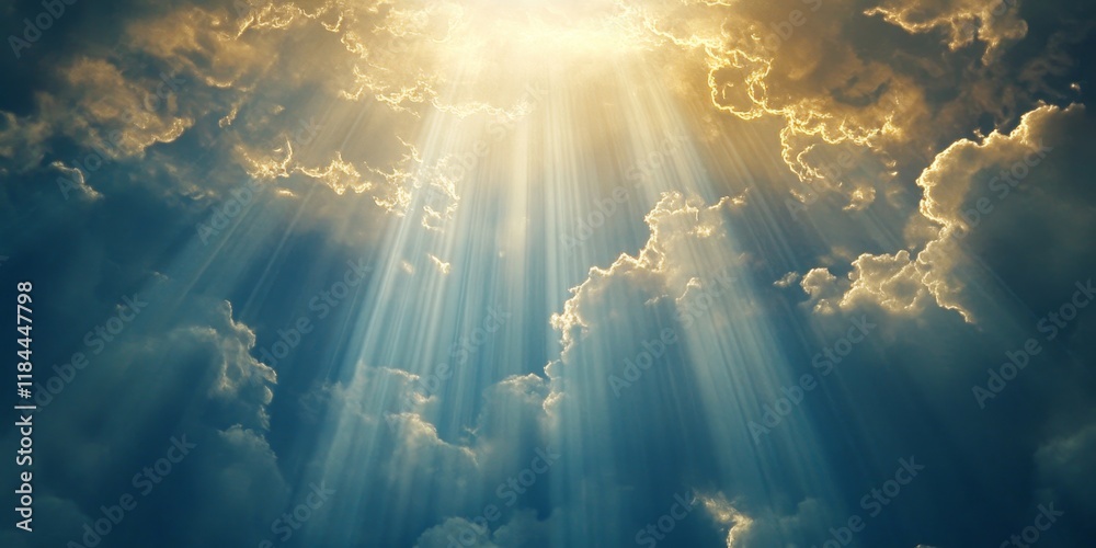 Heavenly light beams that appear to be blasted from above, creating a ...