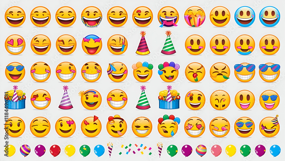 Smiley birthday emoji vector set. Smileys emoticon birthday party icon ...